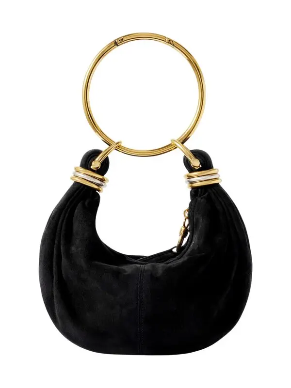 Chloé Small Embellished Leather-trimmed Suede Shoulder Bag - Black