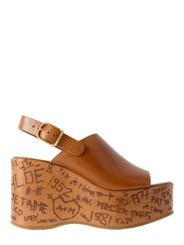 Chloé Maxime Leather Platform Wedge Sandals - Brown