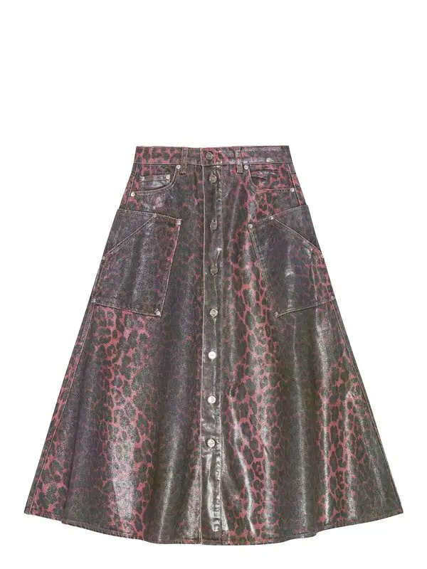 GANNI Leopard-print Midi Skirt - Grey