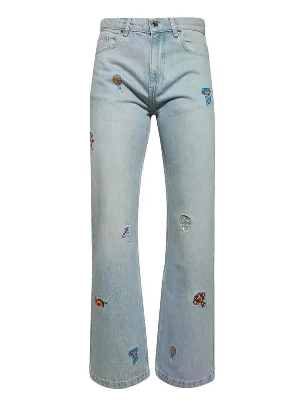 Casablanca Embroidered Wide-leg Jeans - Blue