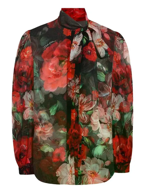 Dolce & Gabbana Rose-print Chiffon Blouse - Black