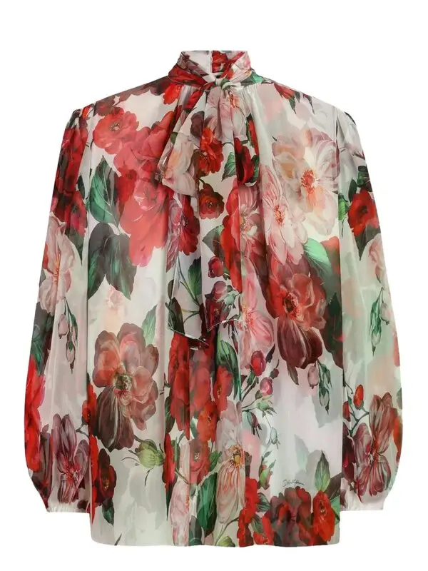 Dolce & Gabbana Rose-print Chiffon Blouse - White