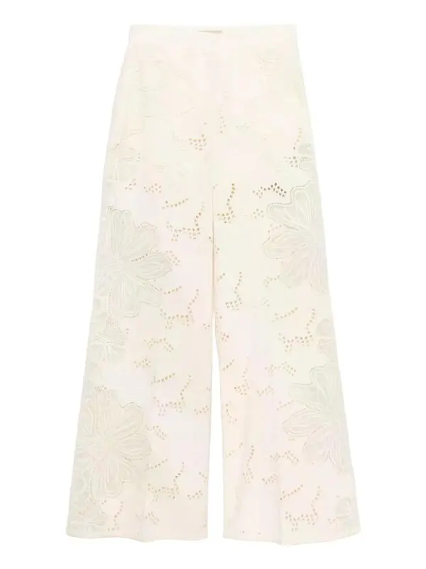 Elie Saab Embroidered Cotton Palazzo Pants - Neutrals