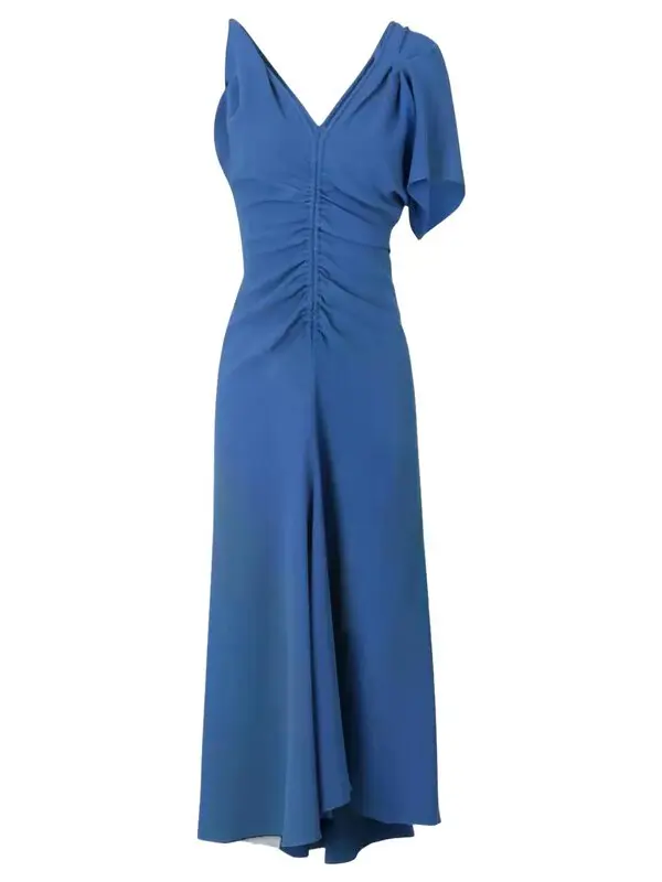Victoria Beckham Ruched Asymmetric Midi Dress - Blue