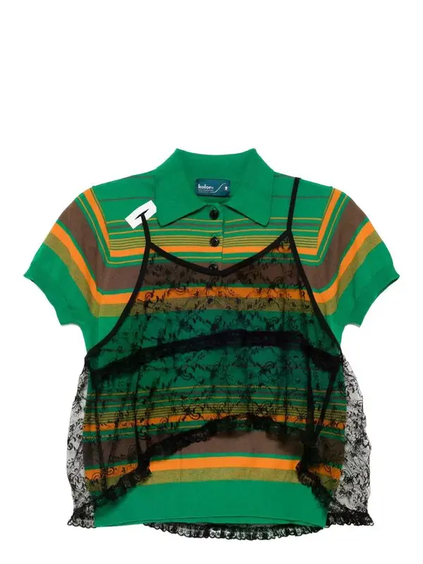 Kolor Strip Polo Tops - Green