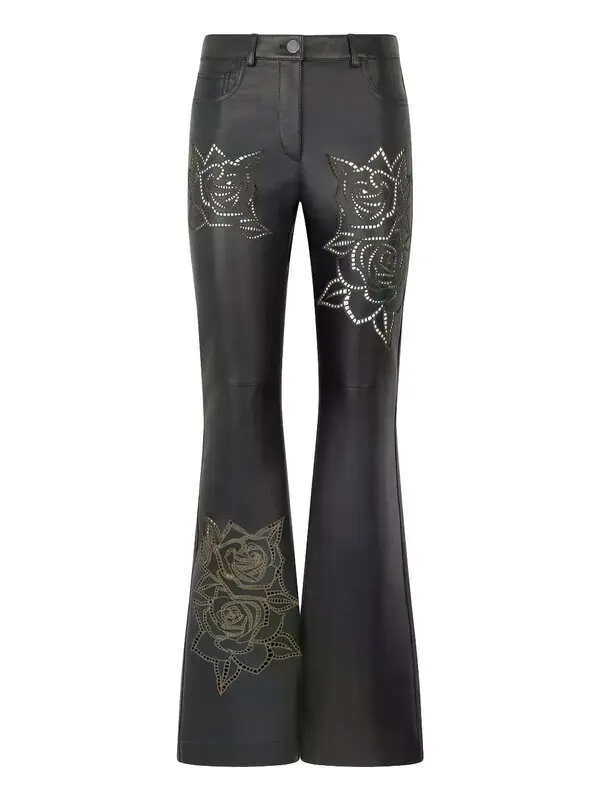 Roberto Cavalli Floral-embroidery Flared Trousers - Black