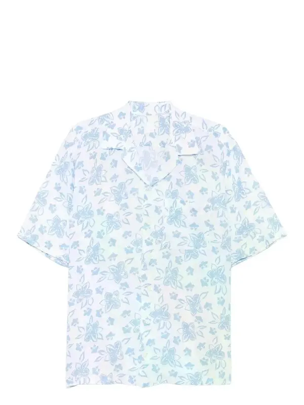 120% Lino Floral-print Shirt - Blue