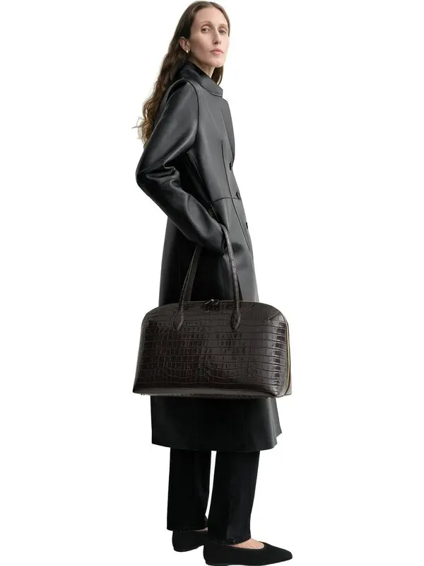 TOTEME Croc-embossed Leather Garderob Tote - Dark Chocolate