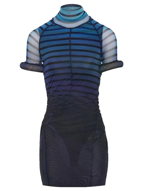 Jean Paul Gaultier Striped Mesh Mini Dress - Black