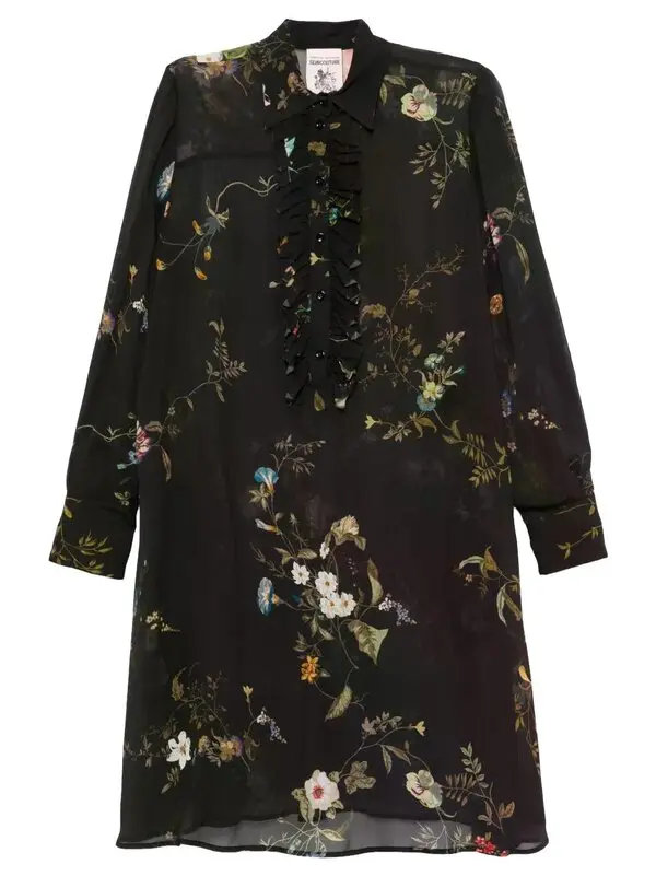 SEMICOUTURE Floral Print Midi Shirt Dress - Black