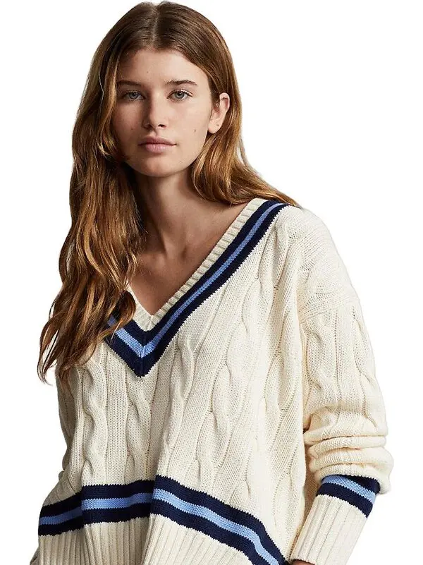 Ralph Lauren Iconic Cricket Sweater - Cream/navy Stripe