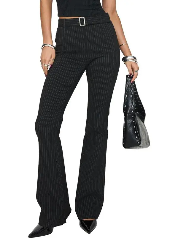 Princess Polly Pagano Pinstripe Flare Leg Pants - Black