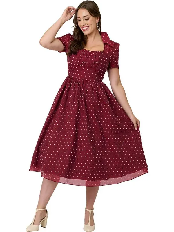 Unique Vintage 1950s Libby Swing Dress - Burgundy