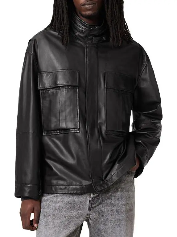 ALLSAINTS Halton Funnel Collar Leather Jacket - Black