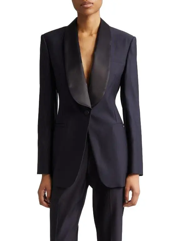 Max Mara Adina Shawl Lapel Wool & Silk Blazer - Midnight Blue