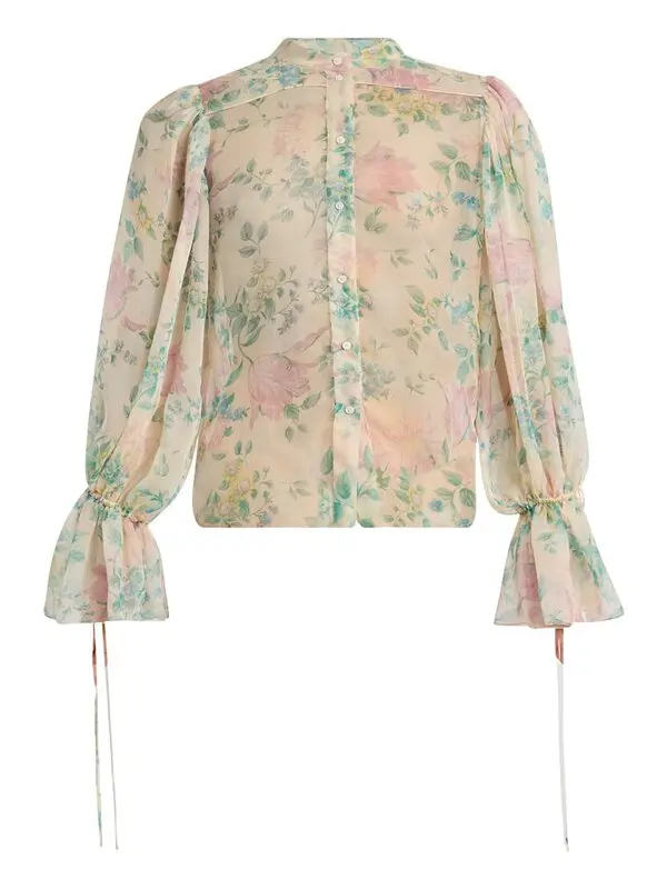 Chloé Floral Print Silk Button-down Top - Seedpearl Beige