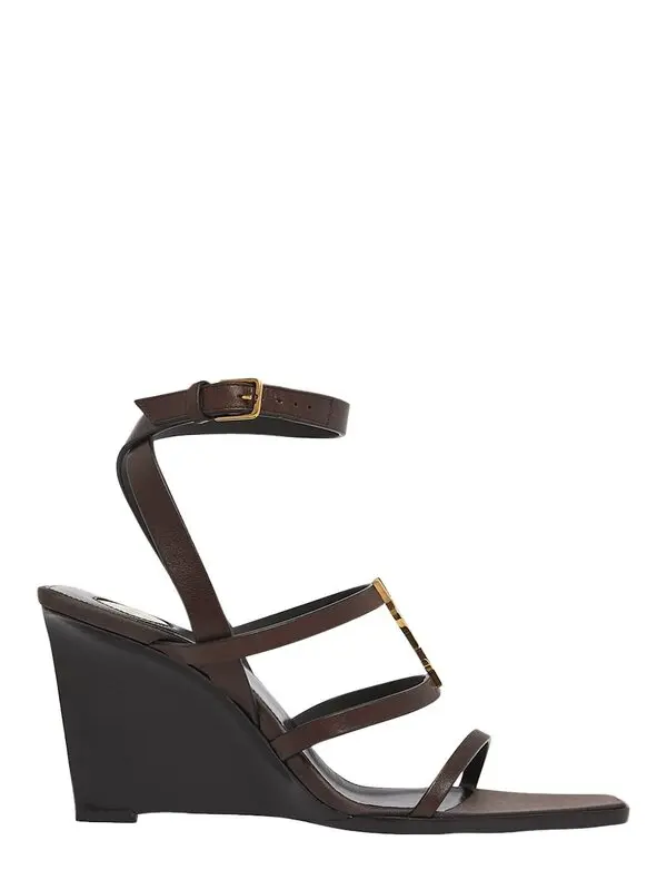 Saint Laurent Cassandra Wedge Sandals - Ultra Brown