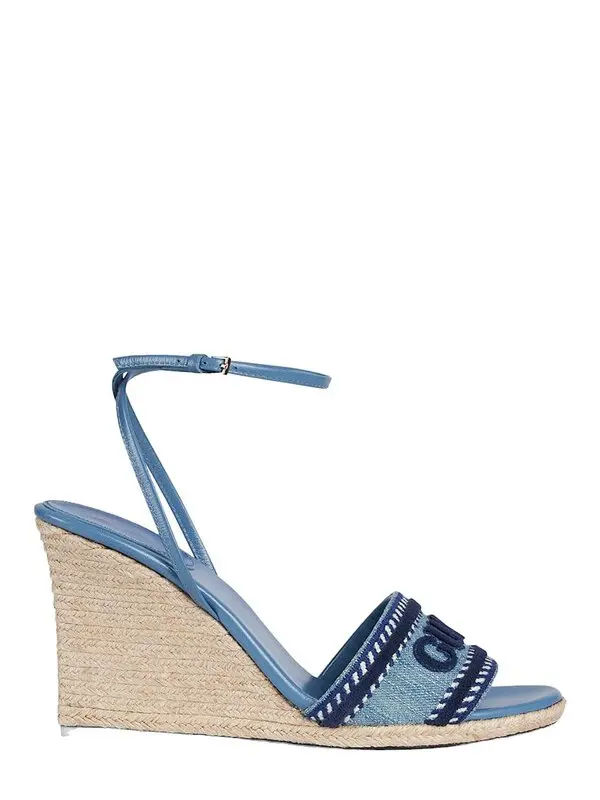 Gucci Ines Logo Denim Wedge Espadrilles - Light Blue Glacier