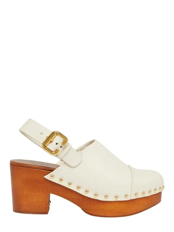 Chloé Jeannette Leather Slingback Platform Clogs - Eggshell