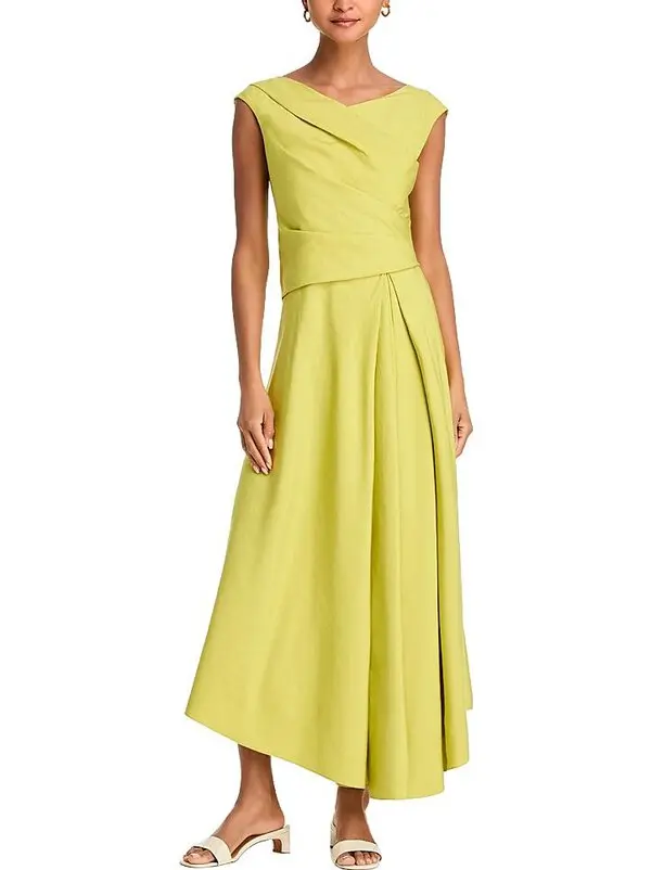 Lafayette 148 New York Silk Linen Asymmetric Dress - Chartreuse