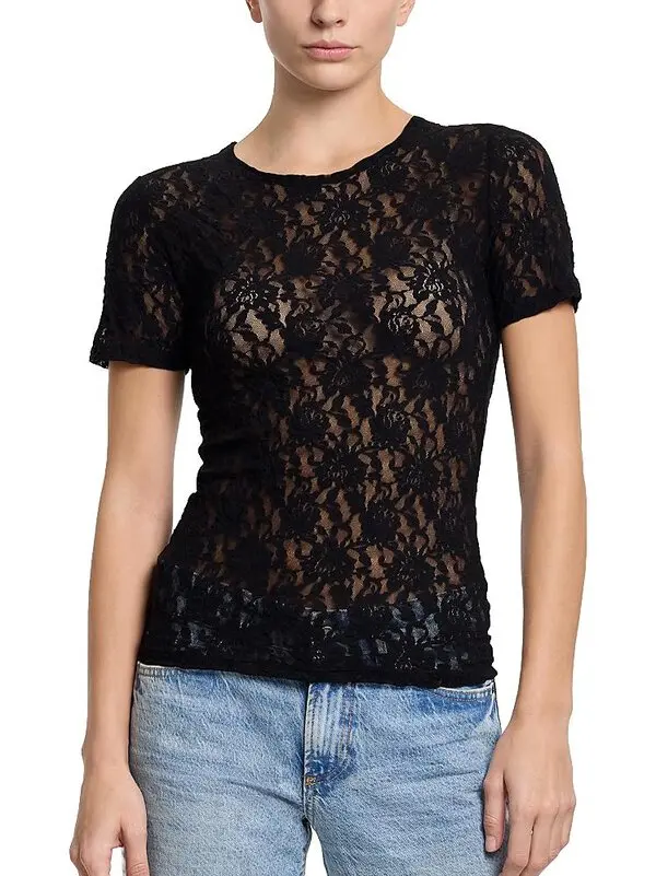 Hanky Panky Signature Short Sleeve Lace Top - Black