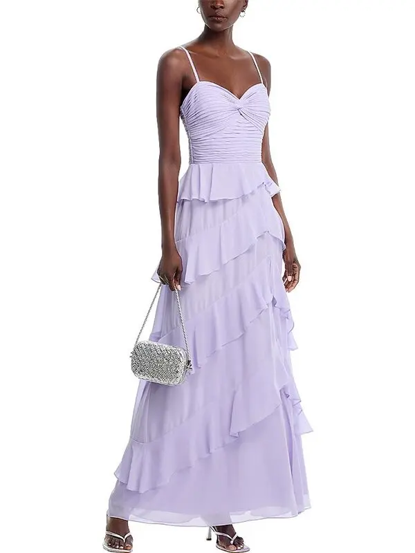 Aqua Chiffon Tiered Ruffled Gown - Lavender