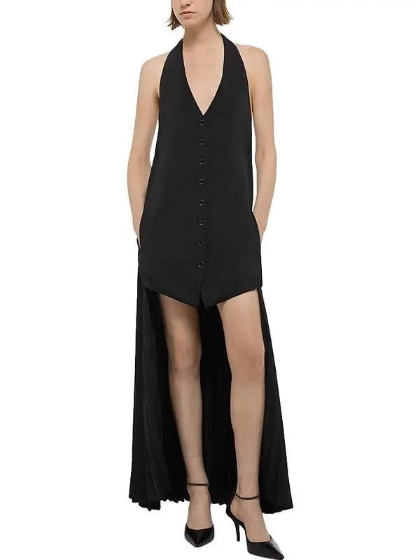Helmut Lang Pleated High-low Dress - Black