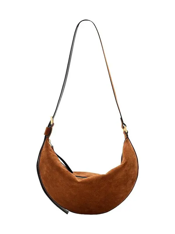 ALLSAINTS Halfmoon Suede Shoulder Bag - Cognac Brown