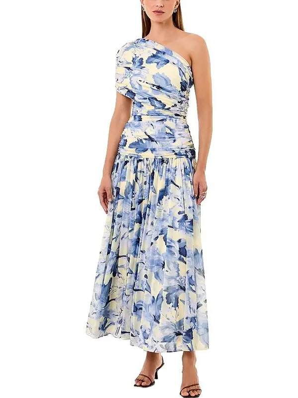 NICHOLAS Gaia One Shoulder Drop Waist Dress - Luna Sky Wildflower