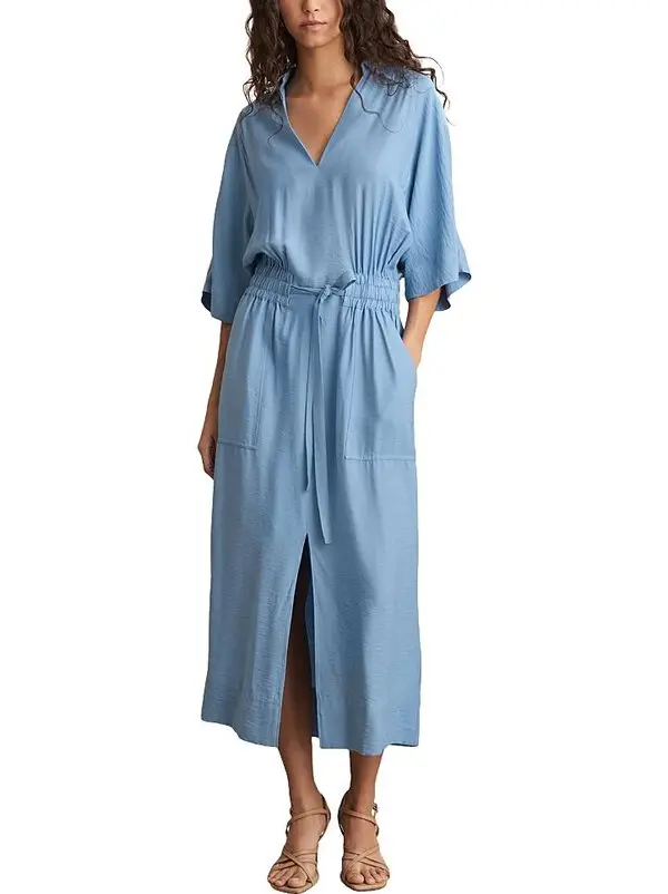 REISS Cecelia Shirred Waist Midi Dress - Blue