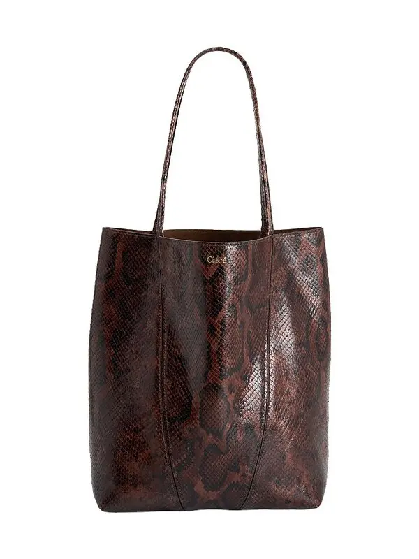Chloé Medium Spin Leather Tote - Sooty Brown Snake
