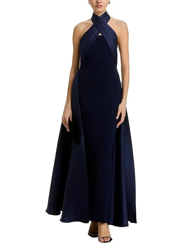 Aqua Halter Mikado Gown - Navy