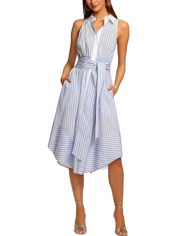 Ramy Brook Juniper Studded Shirt Dress - Blue Stripe