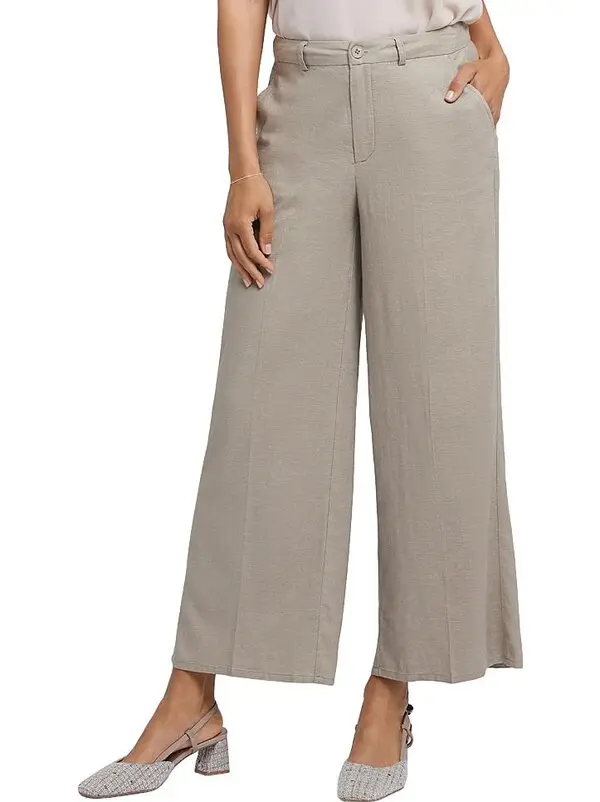 NYDJ Linen Blend Wide Leg Trousers - Saddlewood