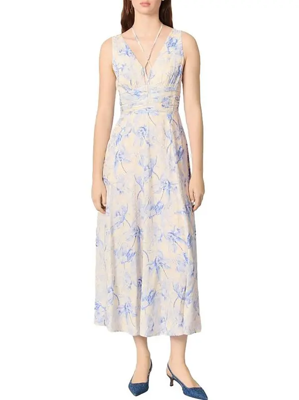 Maje Patterned Maxi Dress With Lacing - Blue Flower
