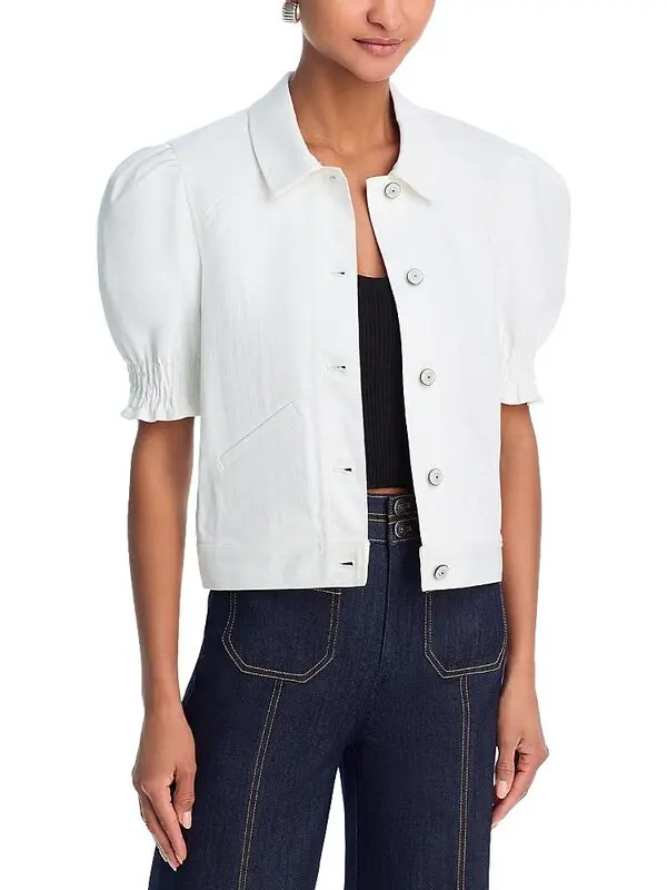 Cinq À Sept Roselyn Puff Sleeve Denim Jacket - White