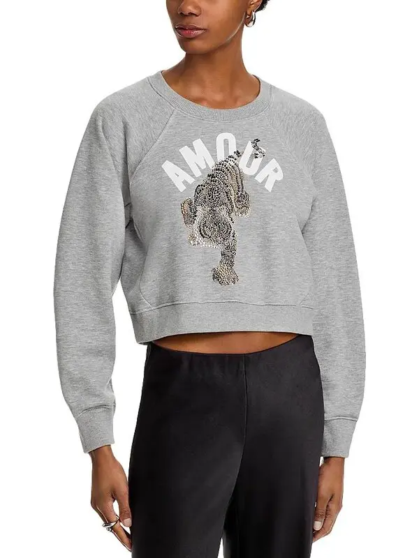 Cinq À Sept Tiger Cropped Jennifer Pullover - Heather Grey/multi