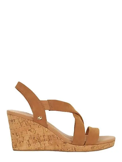 DUNE Kamies Cork Leather Wedge Sandals - Tan Nubuck
