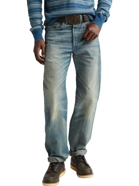 Double Rl Distressed Selvedge Straight-fit Jeans - Milner Wash