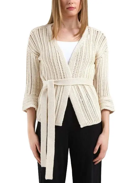 CAPSULE 121 Open-knit Cardigan With Self-tie Belt - Cream