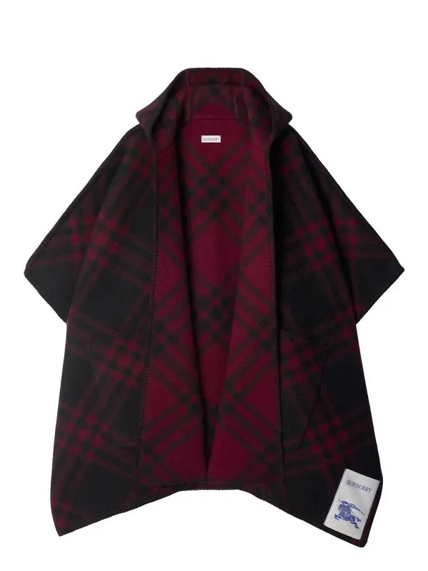 Burberry Reversible Check Wool Cape - Cranberry