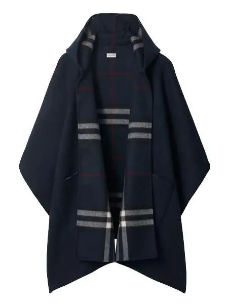 Burberry Cashmere Hooded Cape - Ink Blue