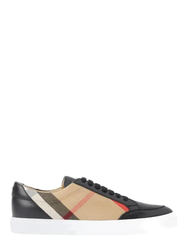 Burberry Check And Leather Sneakers - Black