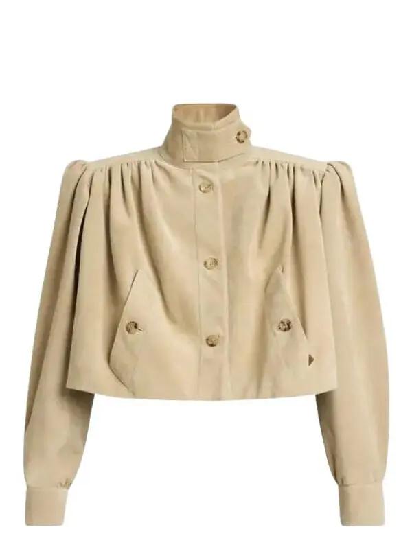 Chloé Suede Gathered Shoulder Cropped Jacket - Blossom Beige