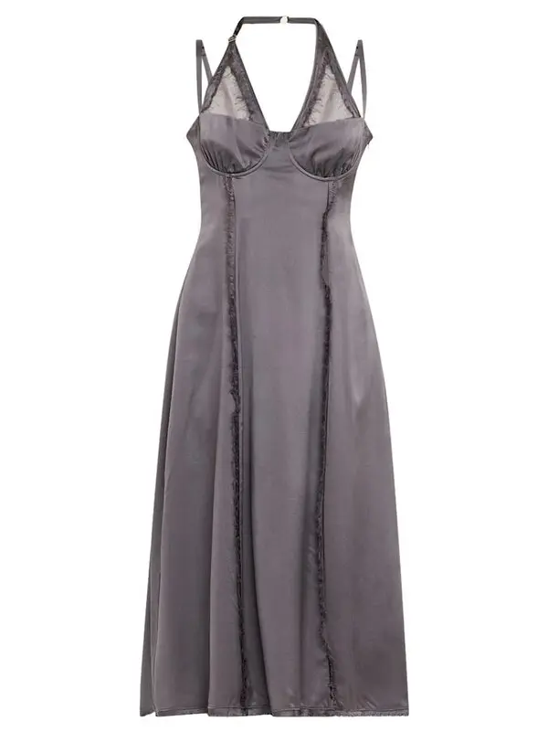 JANE WADE Shredded Silk Midi Slip Dress - Storm
