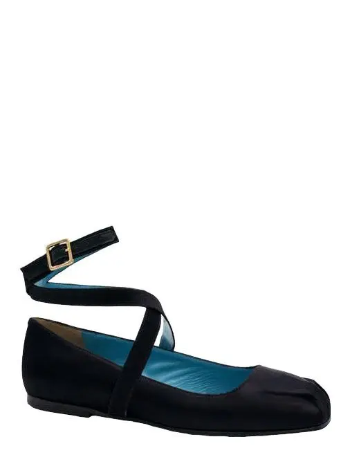 VALENTINA RANGONI Birba Ankle Strap Ballerina - Black Satin