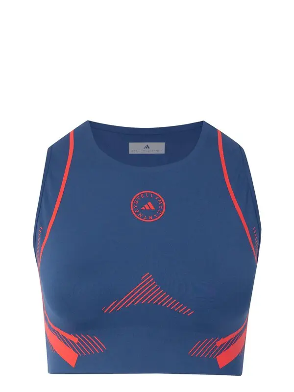 Adidas By Stella McCartney Truepurpose Perforated Logo-appliquéd Recycled Stretch-jersey Sports Bra - Blue