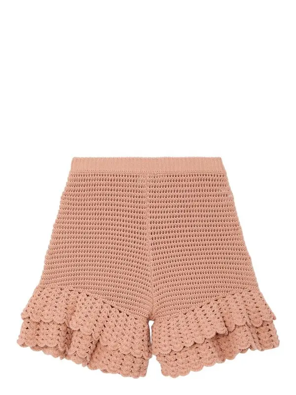 Chloé Ruffled Crocheted Cotton Shorts - Orange