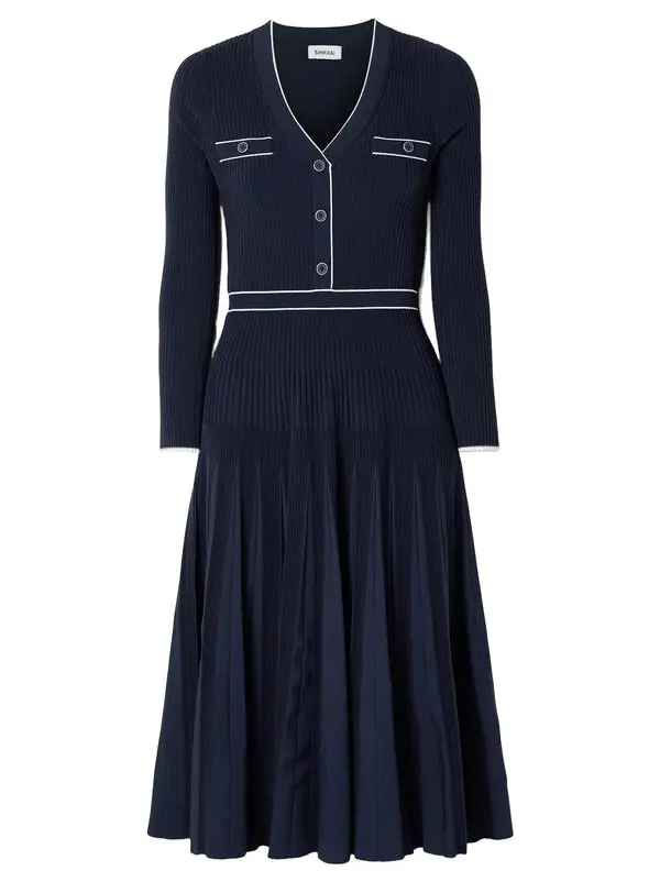 Simkhai Heloisa Pleated Striped Ribbed-knit Midi Dress - Blue