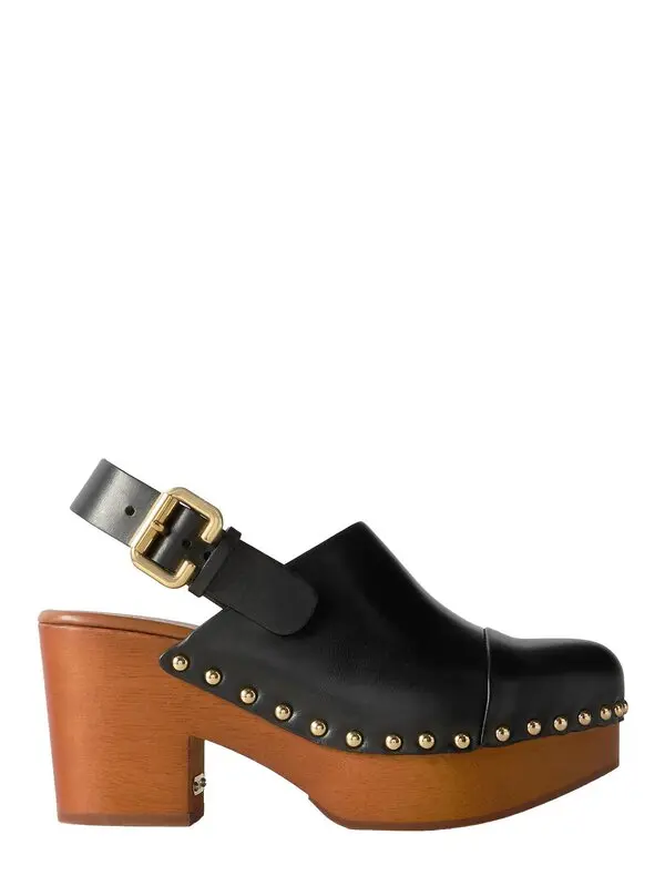 Chloé Jeannette Studded Leather Slingback Platform Clogs - Black